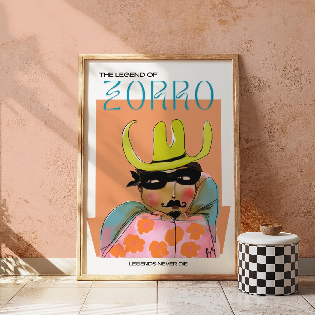 Zorro Poster, Retro Style Wall Art, Matte Vertical Print, Legends Never ...