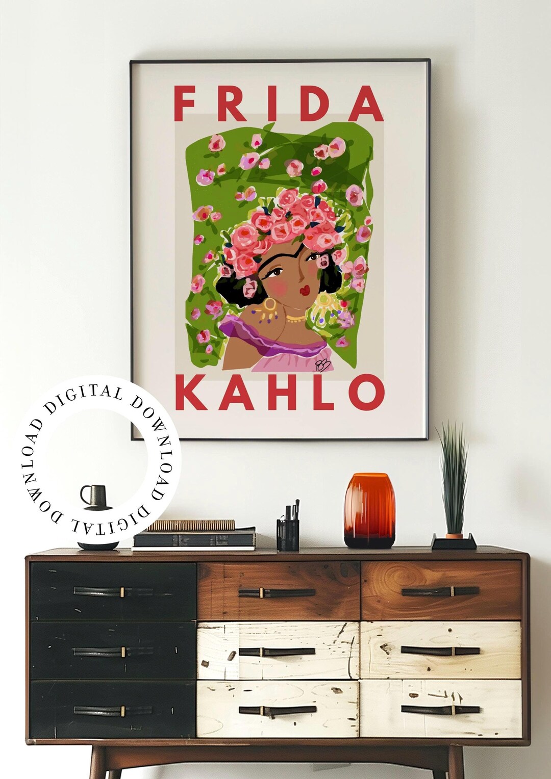 Frida Kahlo Boho Wall Art Floral Digital Download Historical Poster ...