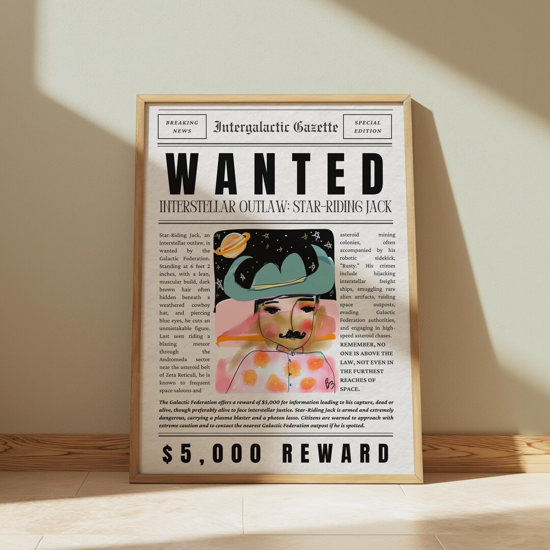 Space Cowboy Wanted Poster: Retro Sci-fi Western Art Print - Etsy