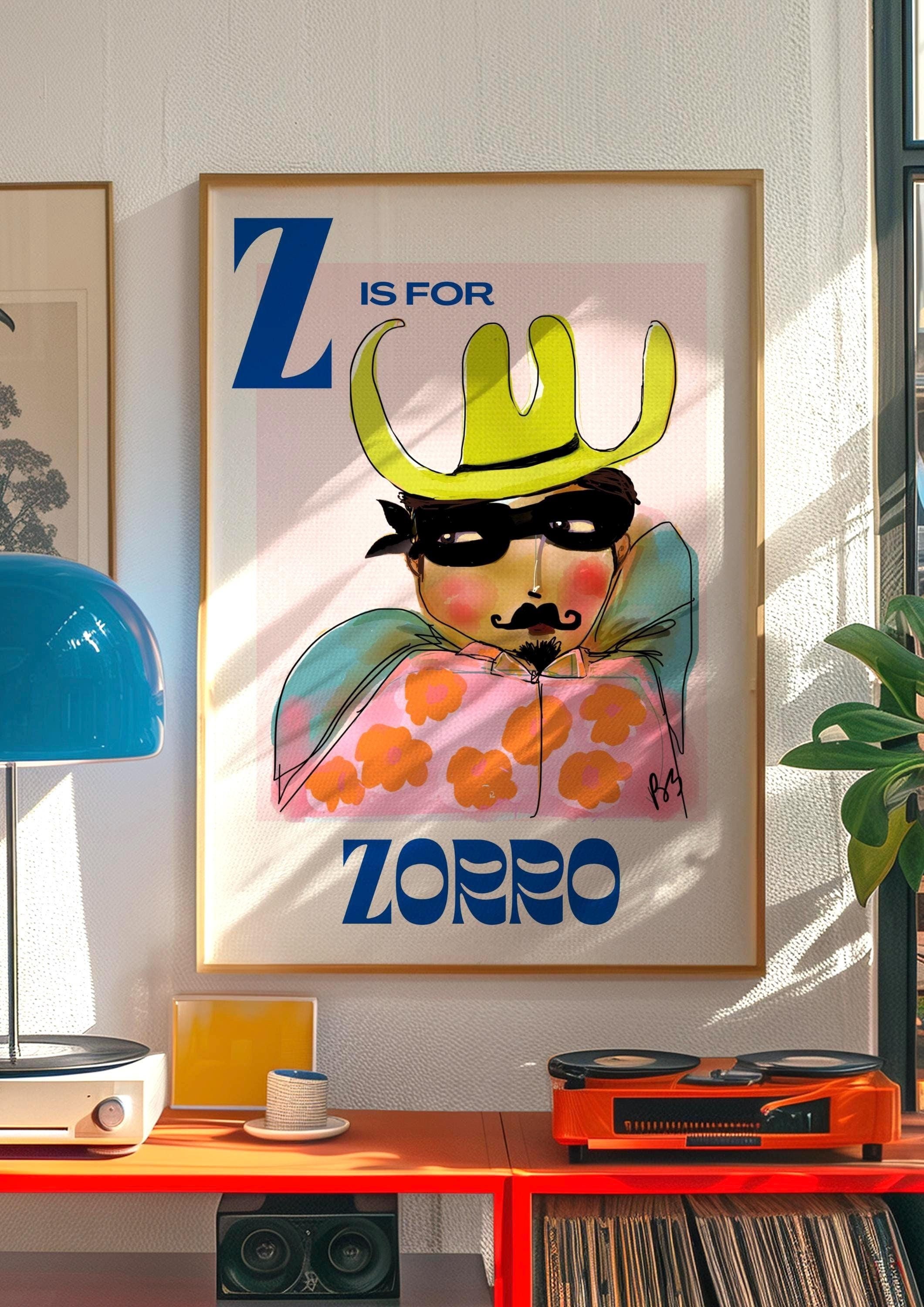 Zorro Art Print Digital Download Retro Wall Art Colorful Poster Home ...