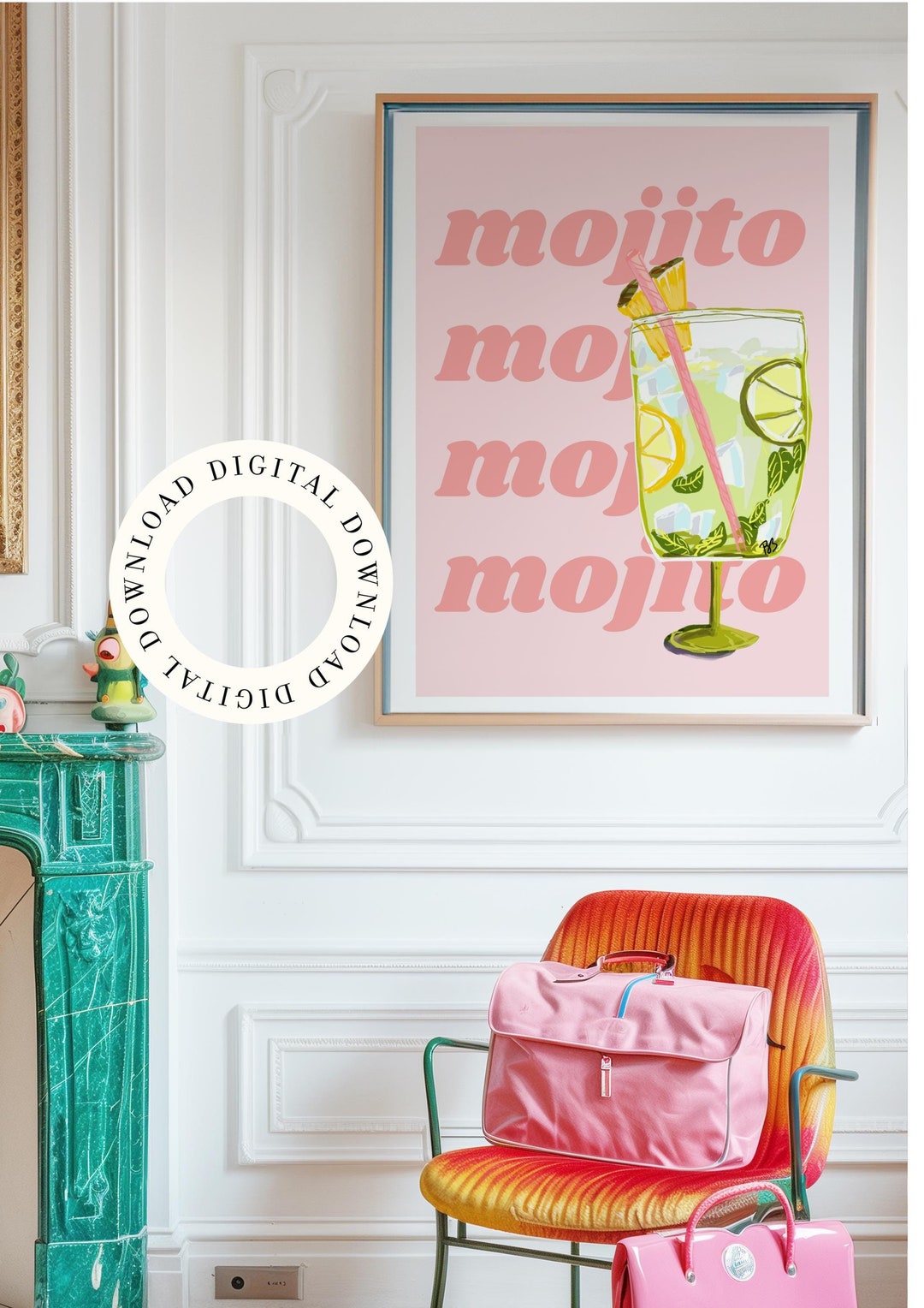 Pink Mojito Art Print: Pineapple Cocktail Poster (digital Download)(pdf ...