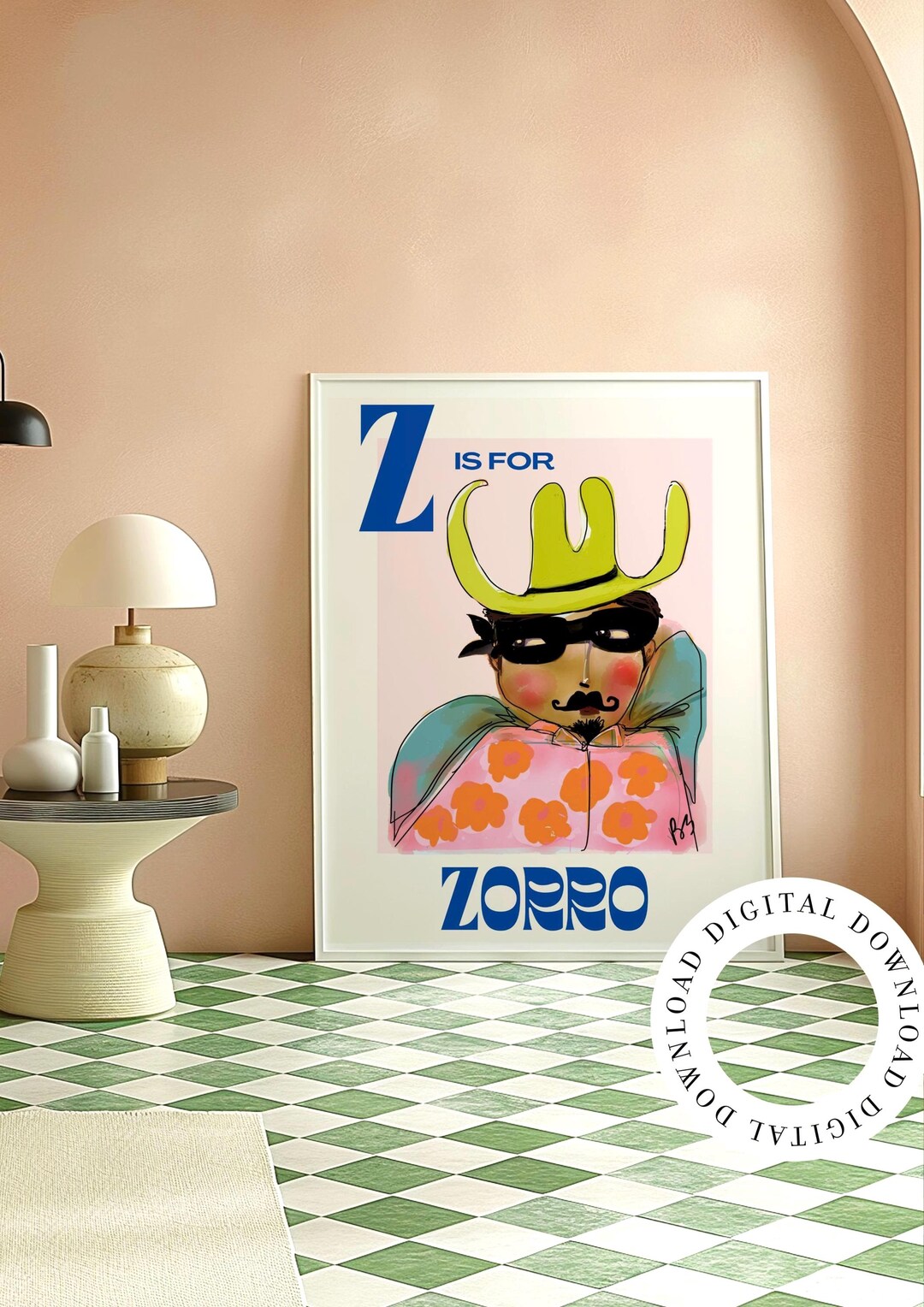 Zorro Art Print Digital Download Retro Wall Art Colorful Poster Home ...