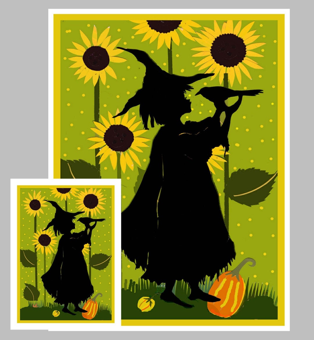 Sunflower Witch Halloween Card, Witch With Sunflowers and Crow, 5x7 - Etsy