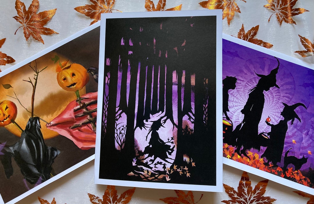 Halloween Card Set , 5x7 Scarecrow, Witches, - Etsy