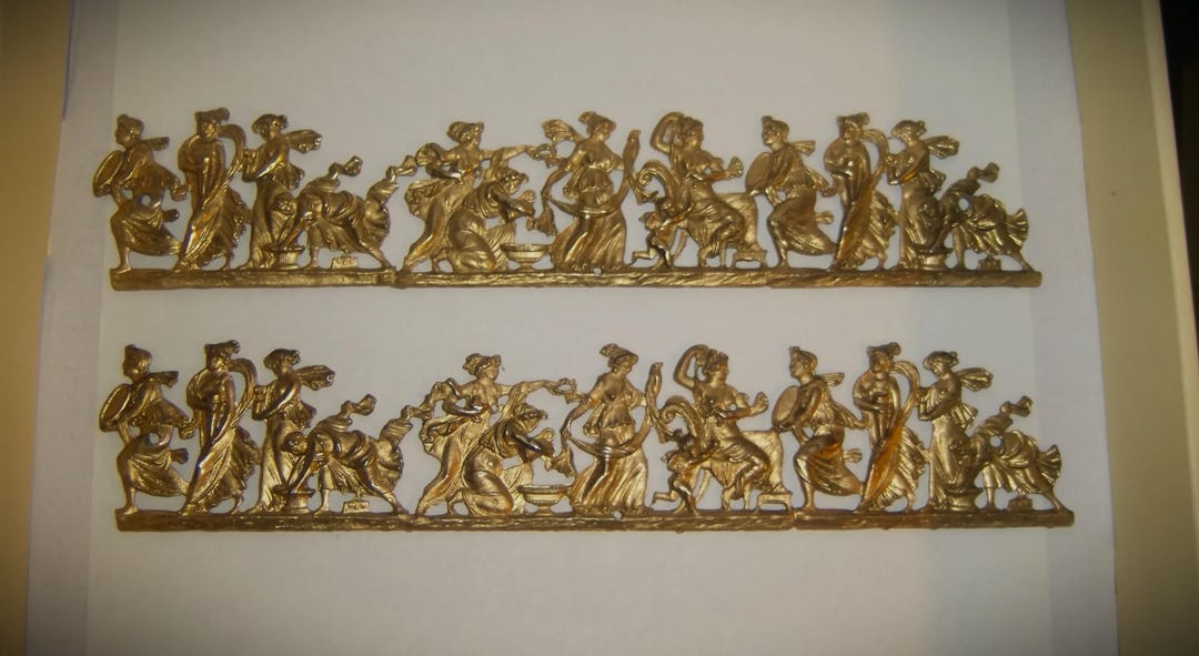 Gold Metal Escutcheon Decorative Hardware Accents Dancing Greco Roman ...