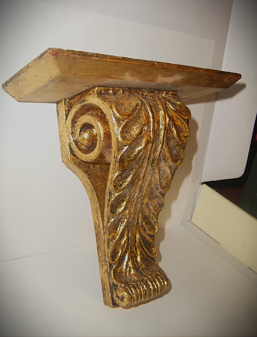 GOLD Sconce SHELF Corbel Wall Display Accent Hollywood Regency Gilded ...