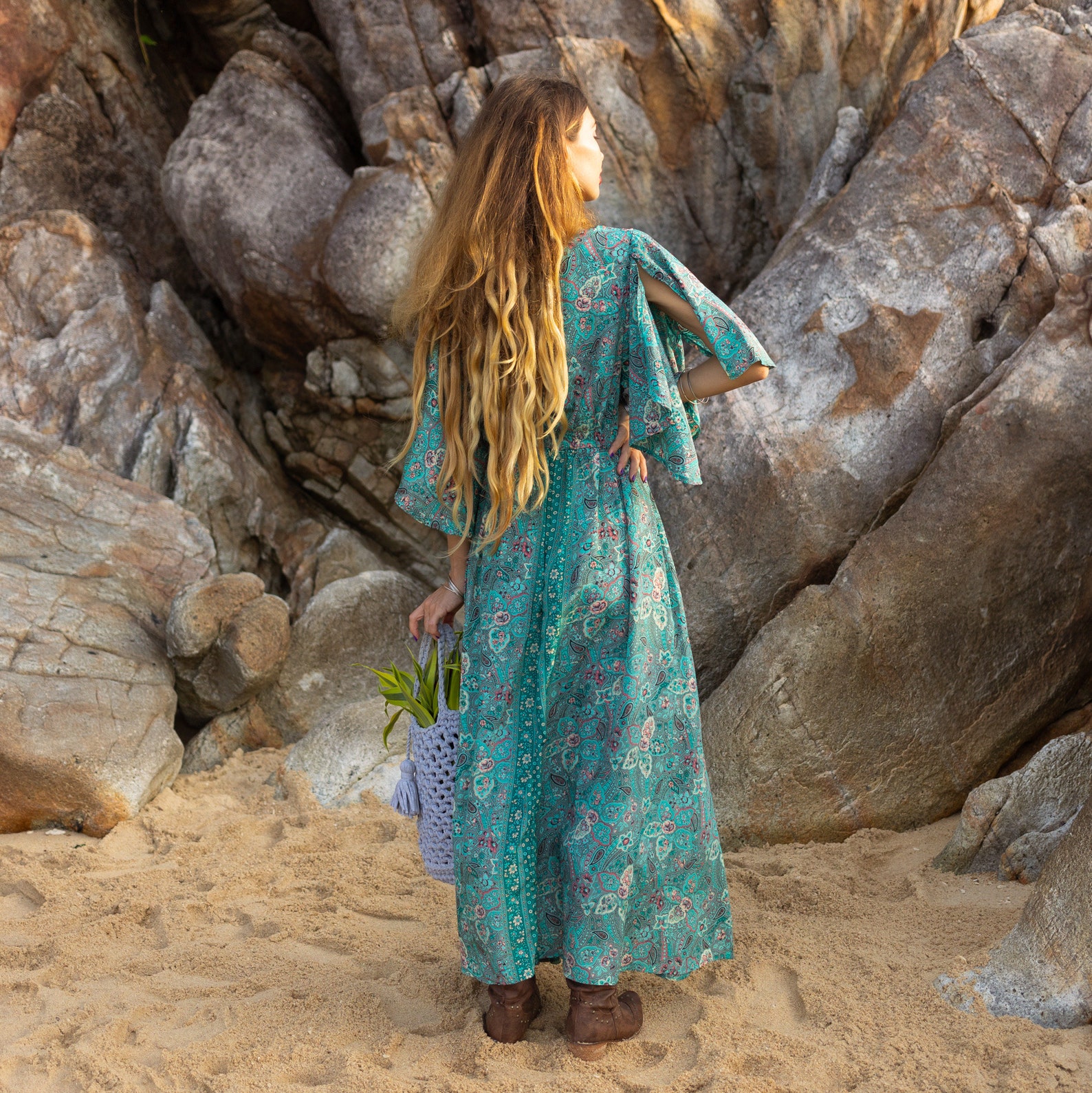 Handmade Sienna Sage Boho Dress: Silk Blend V-neck Maxi - Etsy