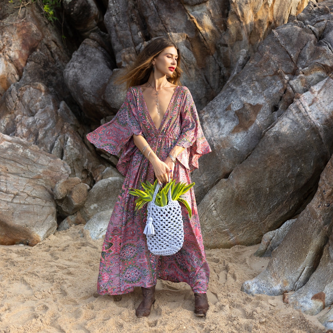 Sienna Sage Boho Dress: Handmade Silk Blend Maxi Dress - Etsy