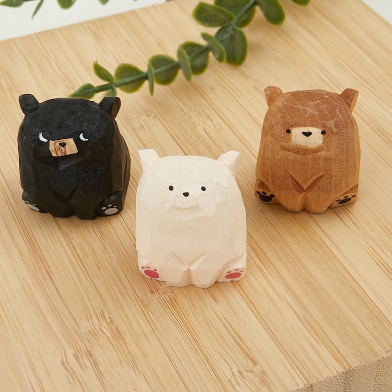 Handmade Wooden Cute Bear Figurine,hand-carved Wood Bear,wooden Toy ...