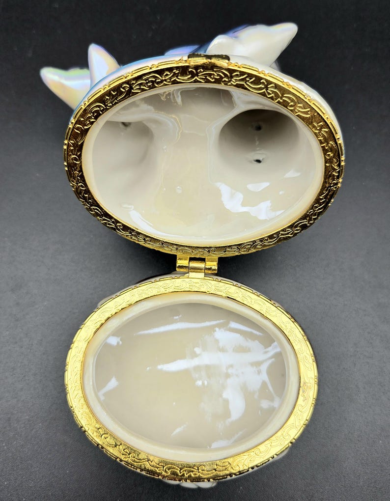 Trinket Box With Hinged Lighthouse and Dolphins Pearlescent Ceramic - Etsy