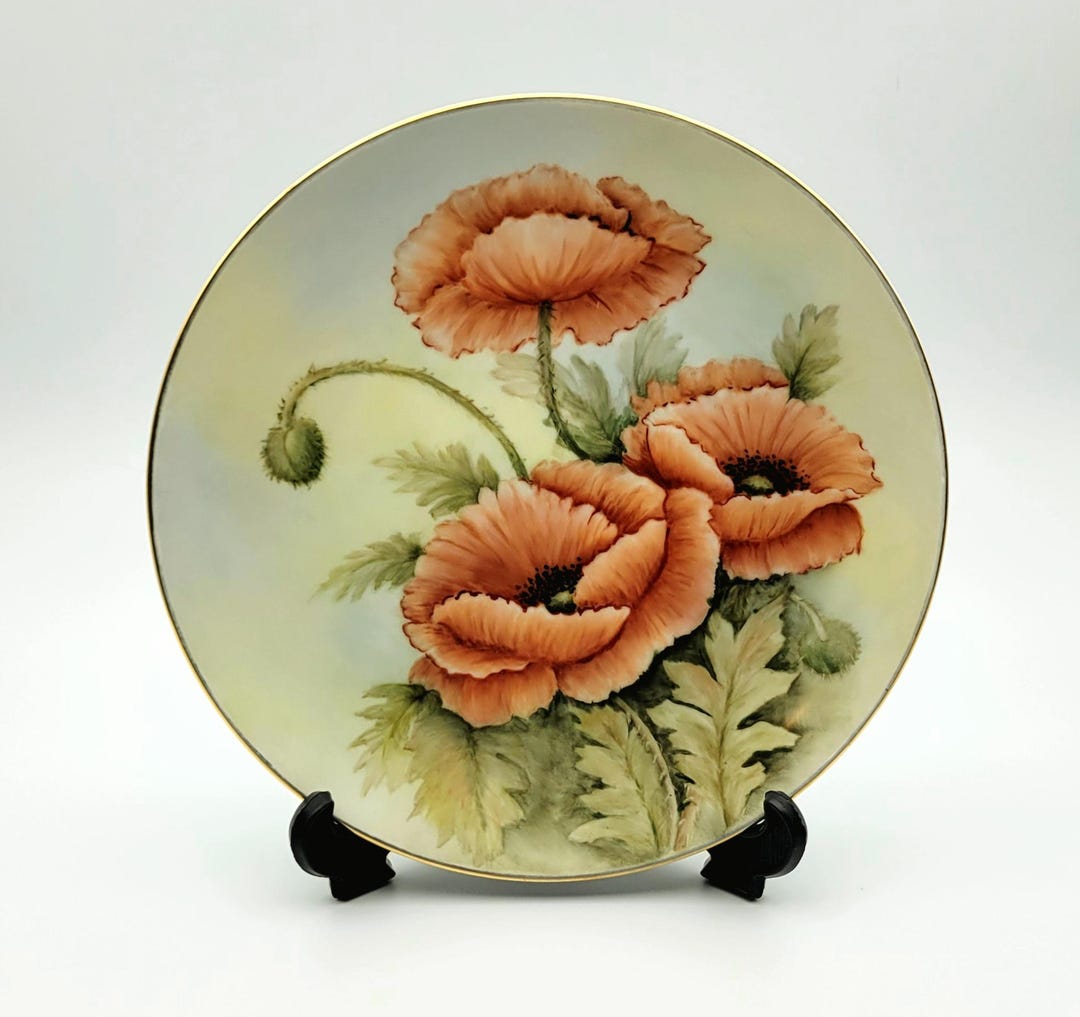 Hand Painted Poppies Plate - Antique - Etsy