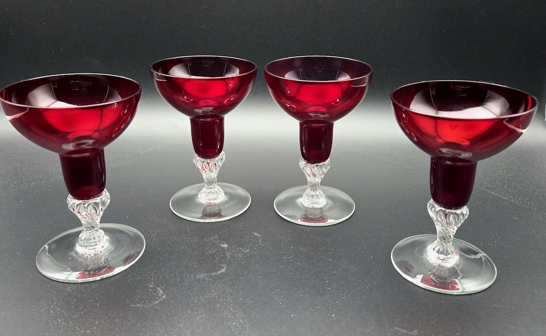 Ruby Red Crystal Cordial Glasses: Art Deco Twisted Stem, Set of 4 - Etsy