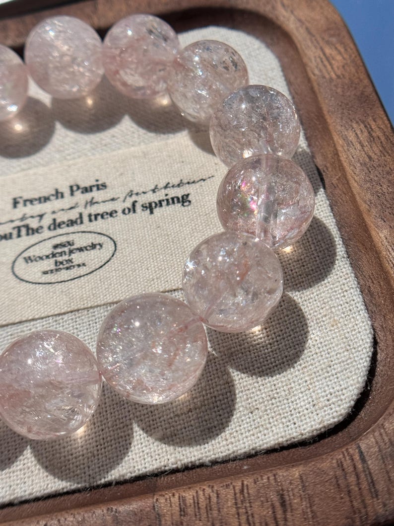 14mm High Quality Natural Pink Hematoid Quartz Beaded Bracelet | Rose ...