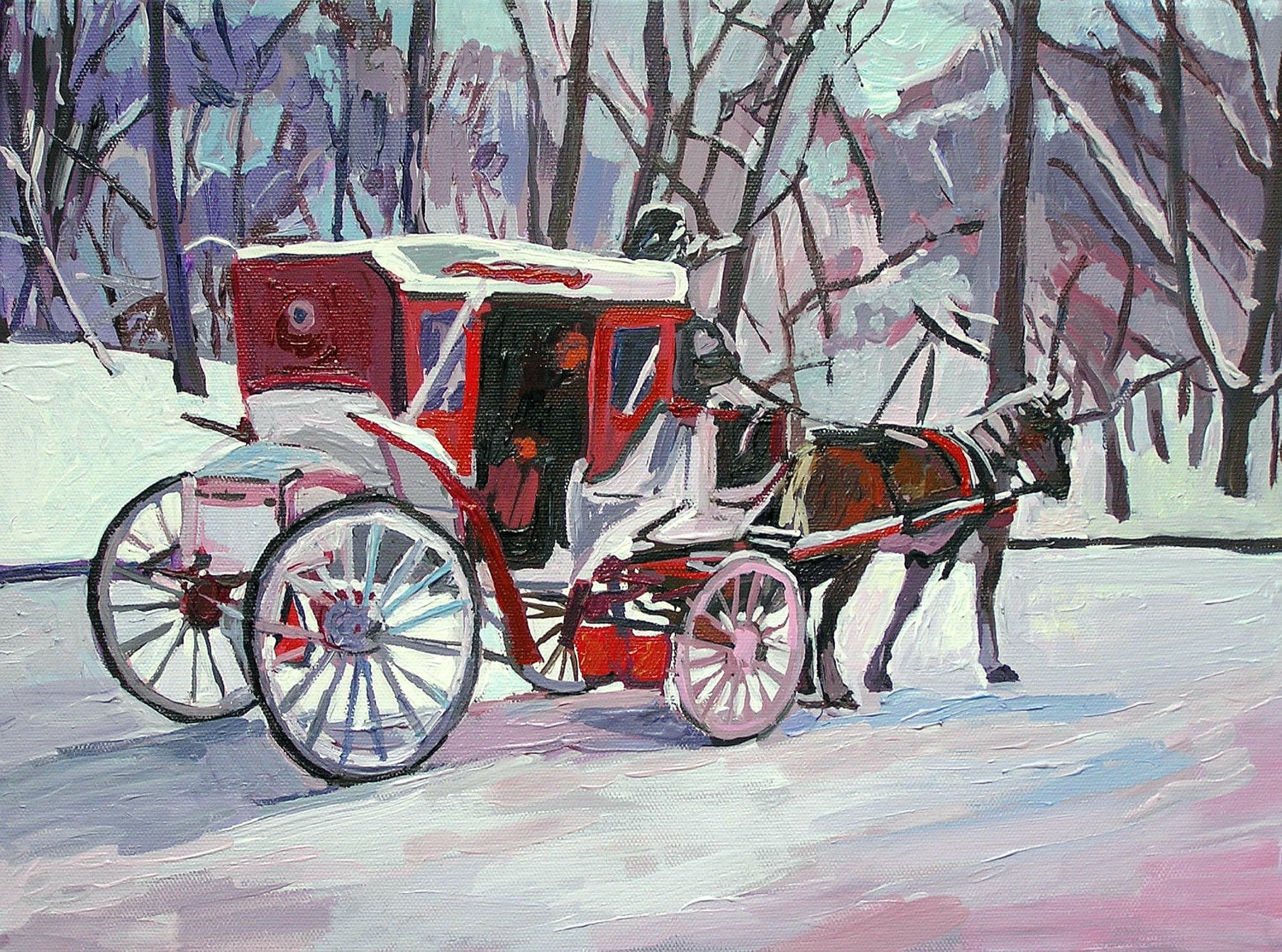 NYC Painting Horse Drawn Carriage. Winter in Central Park | Etsy