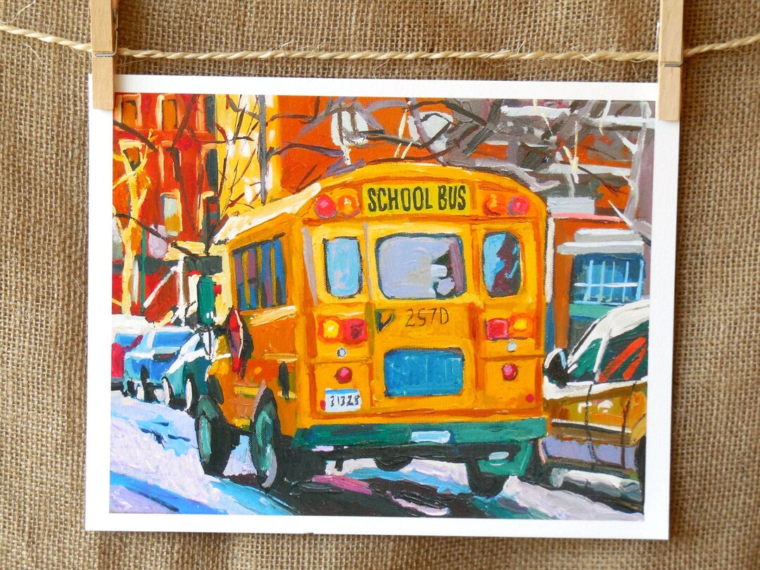 Yellow School Bus Art Print: NYC Transportation Painting by Gwen ...