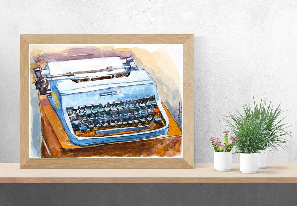 Vintage Typewriter Watercolor Art Print, Gift for Writer. Olivetti ...