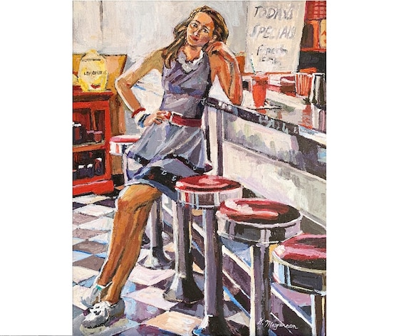 50s Diner Waitress Drawing