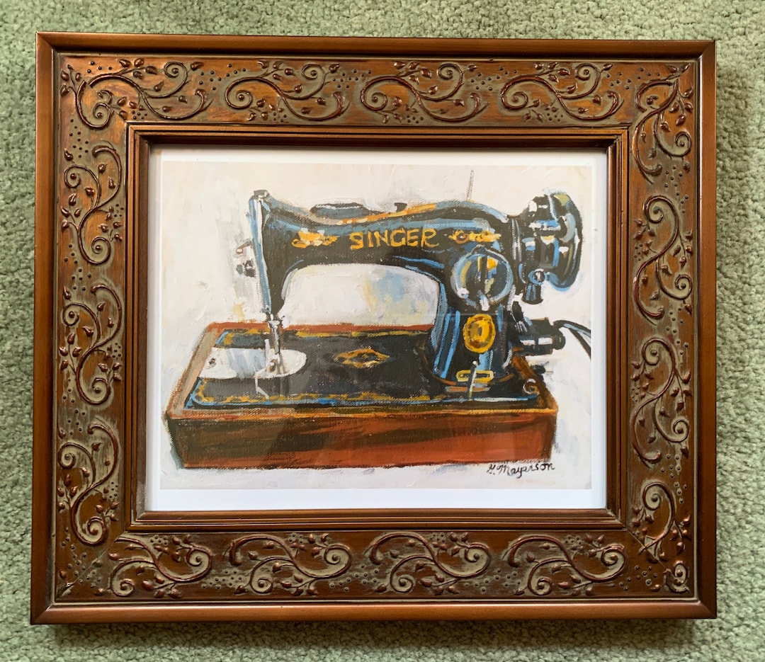 Vintage Old Singer Sewing Machine Painting, Gift for Crafter Fine Art ...