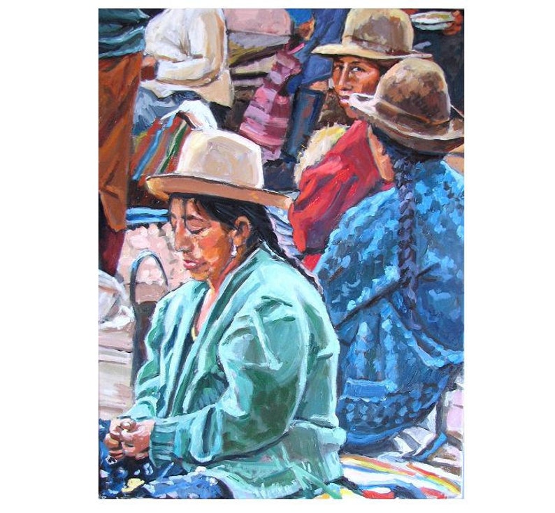 Peruvian Women at Market Peru Painting Living Room Decor. Art Print ...