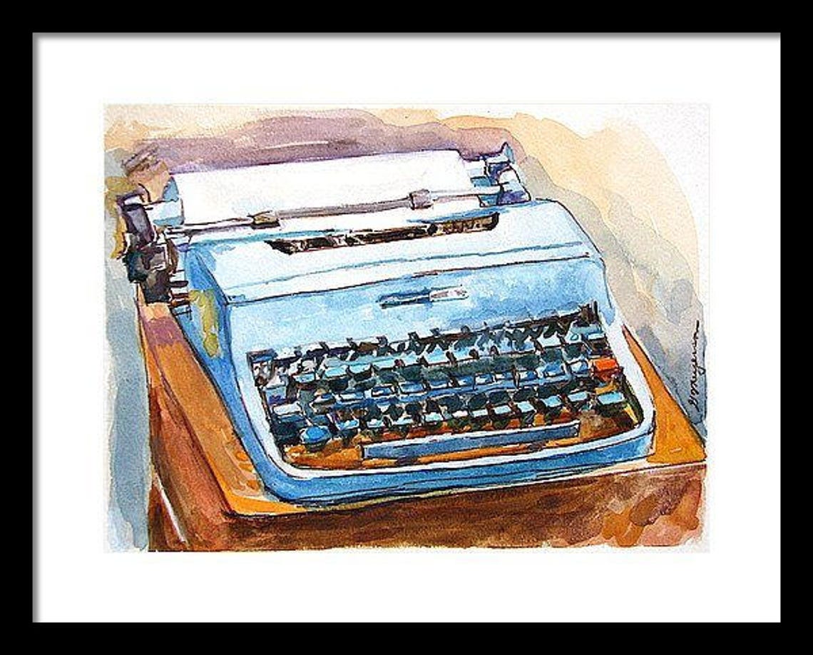 Vintage Typewriter Watercolor Art Print, Gift for Writer. Olivetti ...