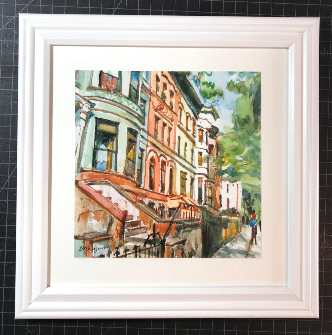 Brooklyn Brownstone Watercolor Art Print: Park Slope, Framed in White ...