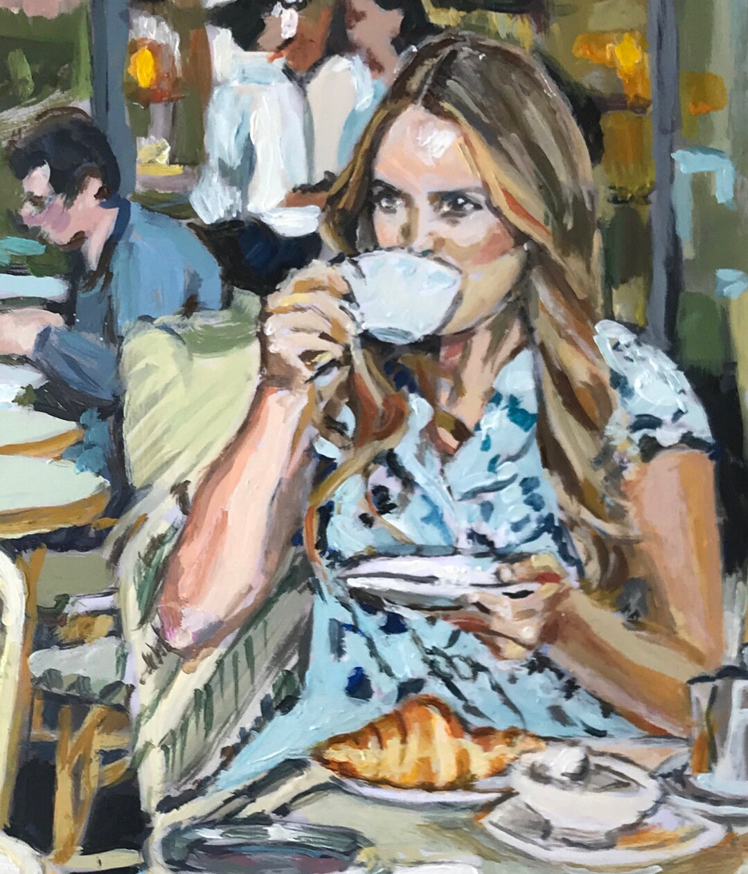 Woman Drinking Coffee. Coffee Culture Art Print. Girl Cafe Painting ...