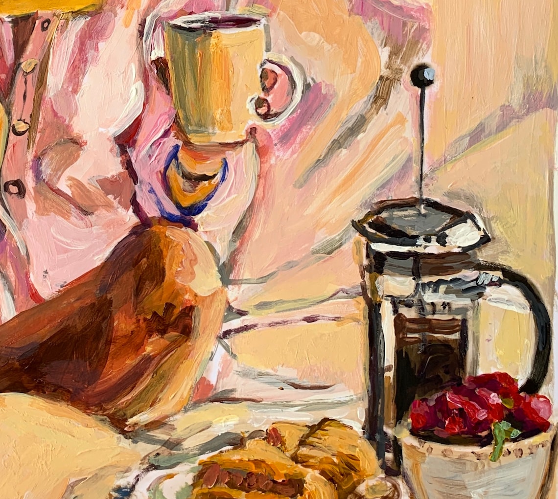 Original Painting. Breakfast in Bed Morning Coffee Wall Art. | Etsy
