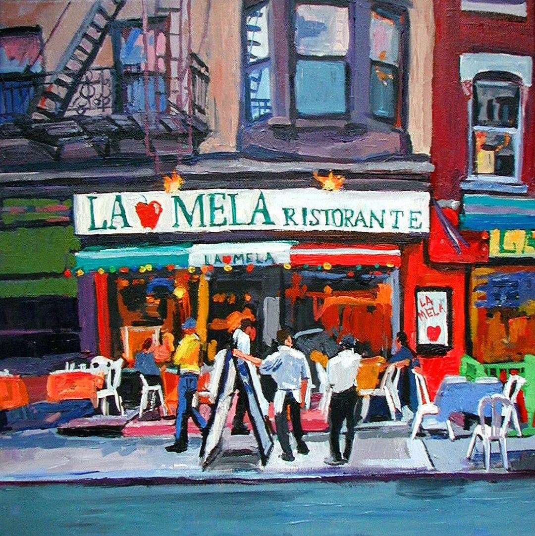 La Mela Cafe Painting: Little Italy NYC Urban Art Print, Gwen Meyerson ...