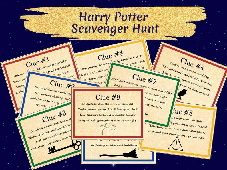 Deluxe 9 Part Harry Potter Scavenger Hunt - Witch and Wizard Party ...