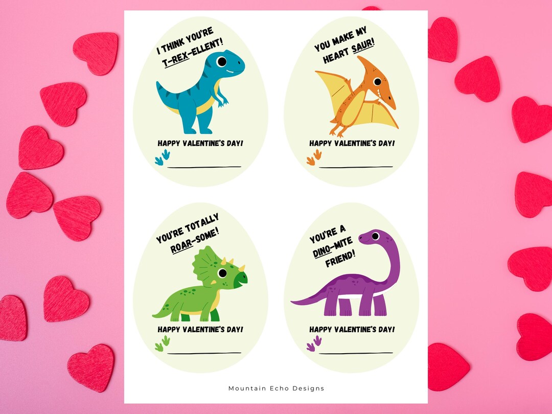 Printable Dinosaur Egg Valentines - Kids Dino Valentine's Day Cards ...