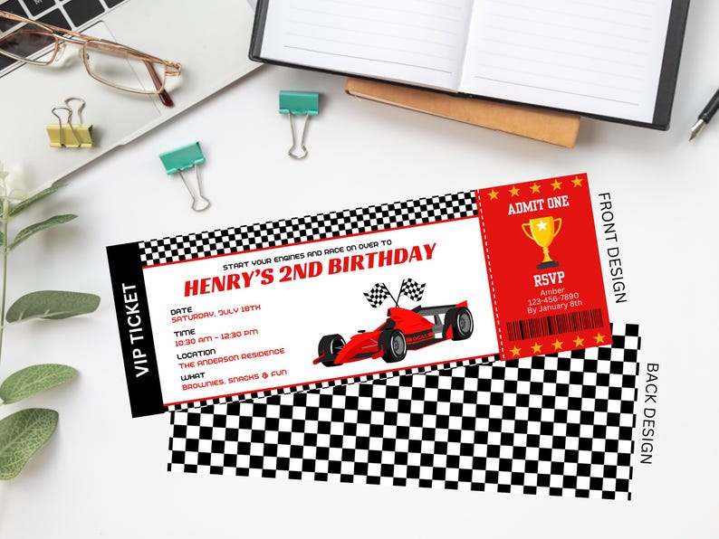 Editable Racing Birthday Invitation; VIP Pass; VIP Ticket; Racecar ...