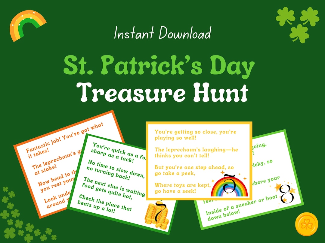 St. Patrick's Day Treasure Hunt - St. Patty's Day Scavenger Hunt Clues ...