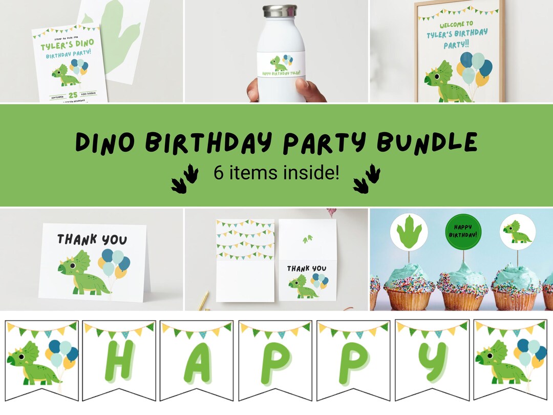 Editable Dino Birthday Bundle-dinosaur Birthday-dinosaur Party Decor ...