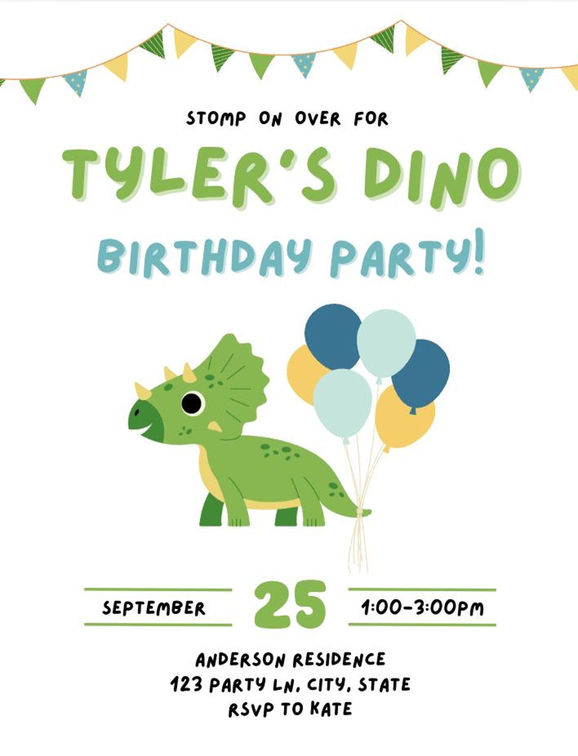 Editable Dino Birthday Invitation; Stomp on Over Dinosaur Birthday ...