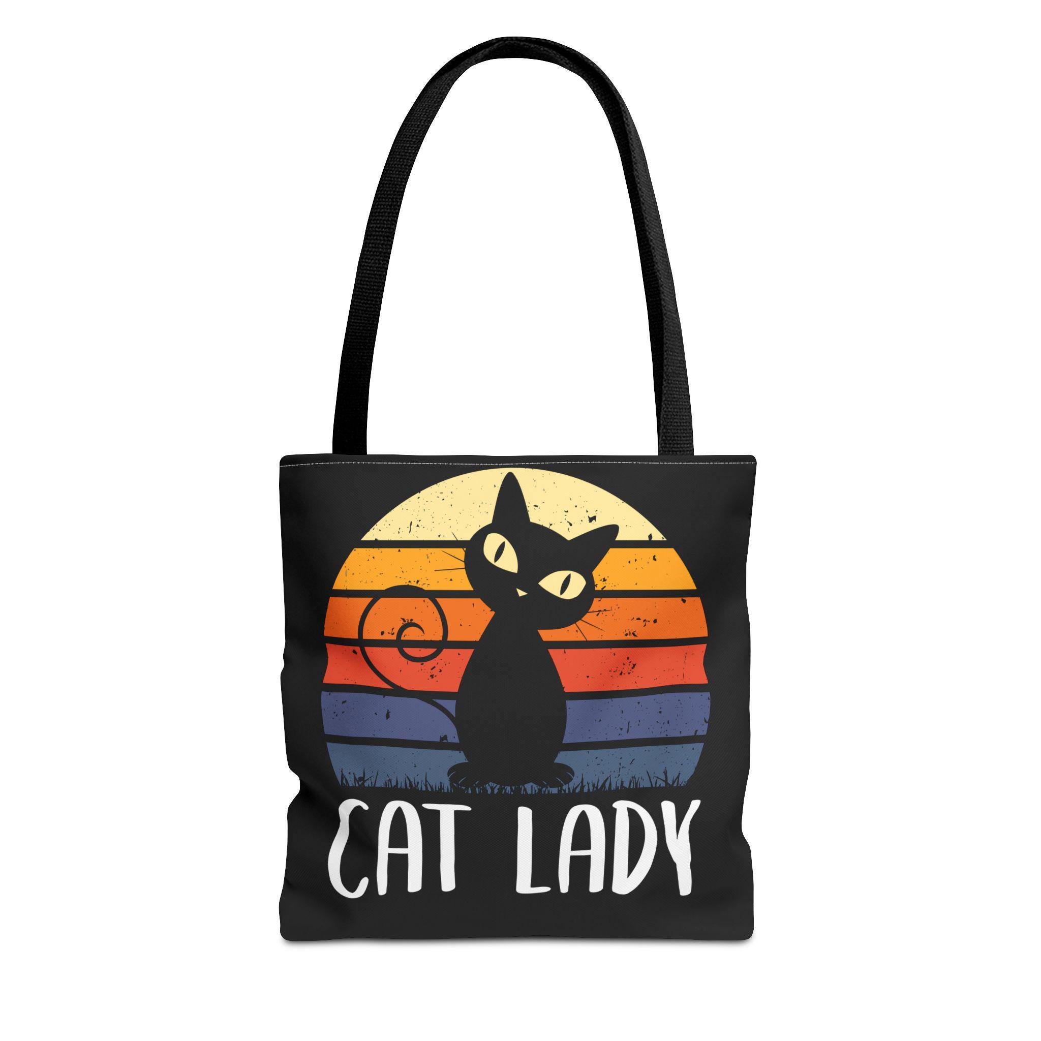 Retro Cat Lady Tote Bag All Over Print, Vintage Style, Cute Cat Lover ...