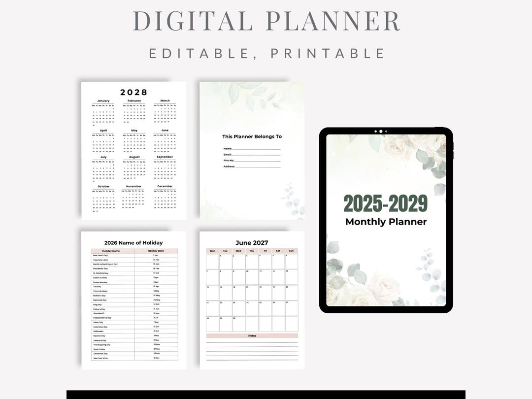 5-year Planner, Digital Download Templates - Etsy