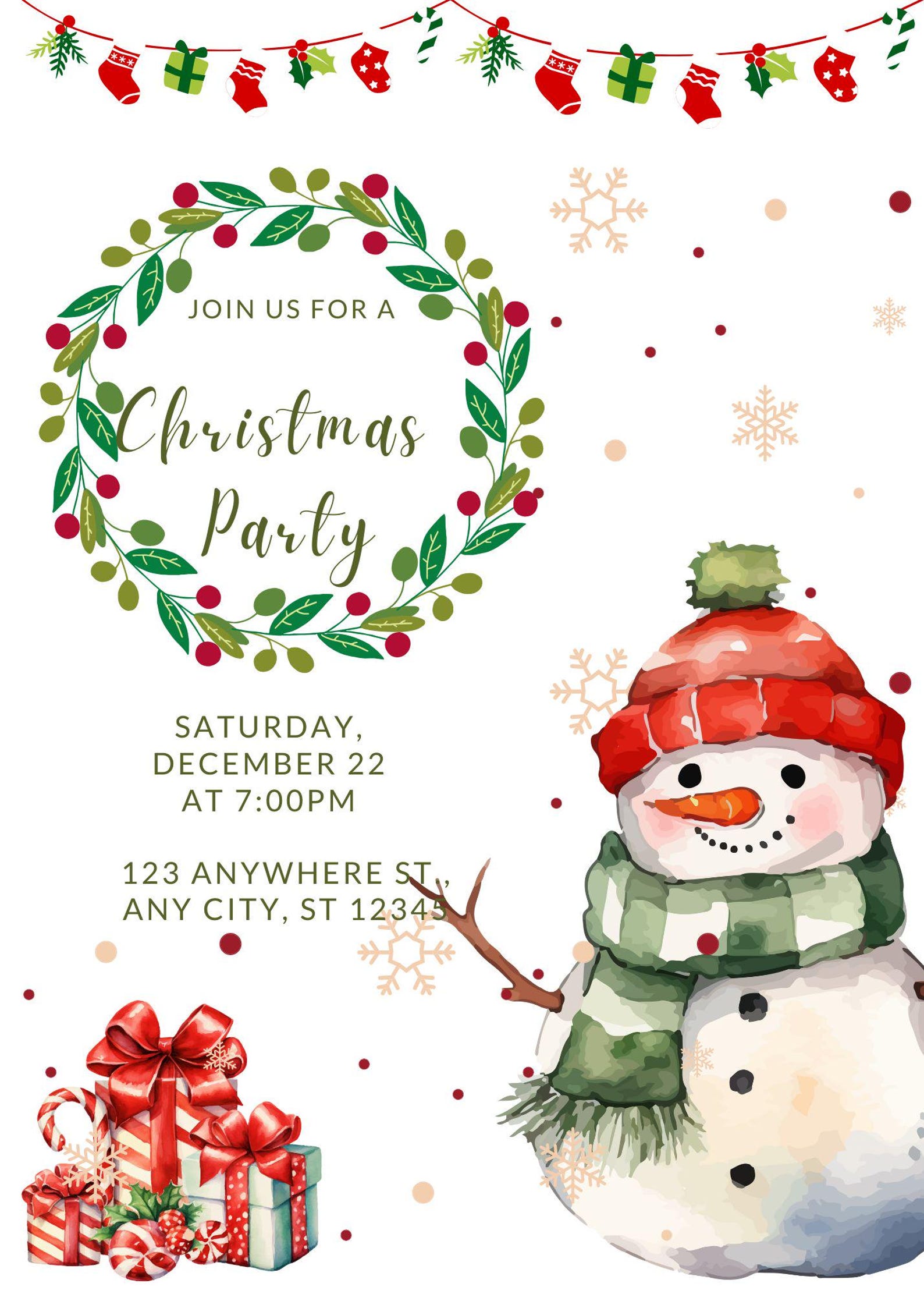 Christmas Party Invitation,holiday Party Invitation, Snowman Party ...