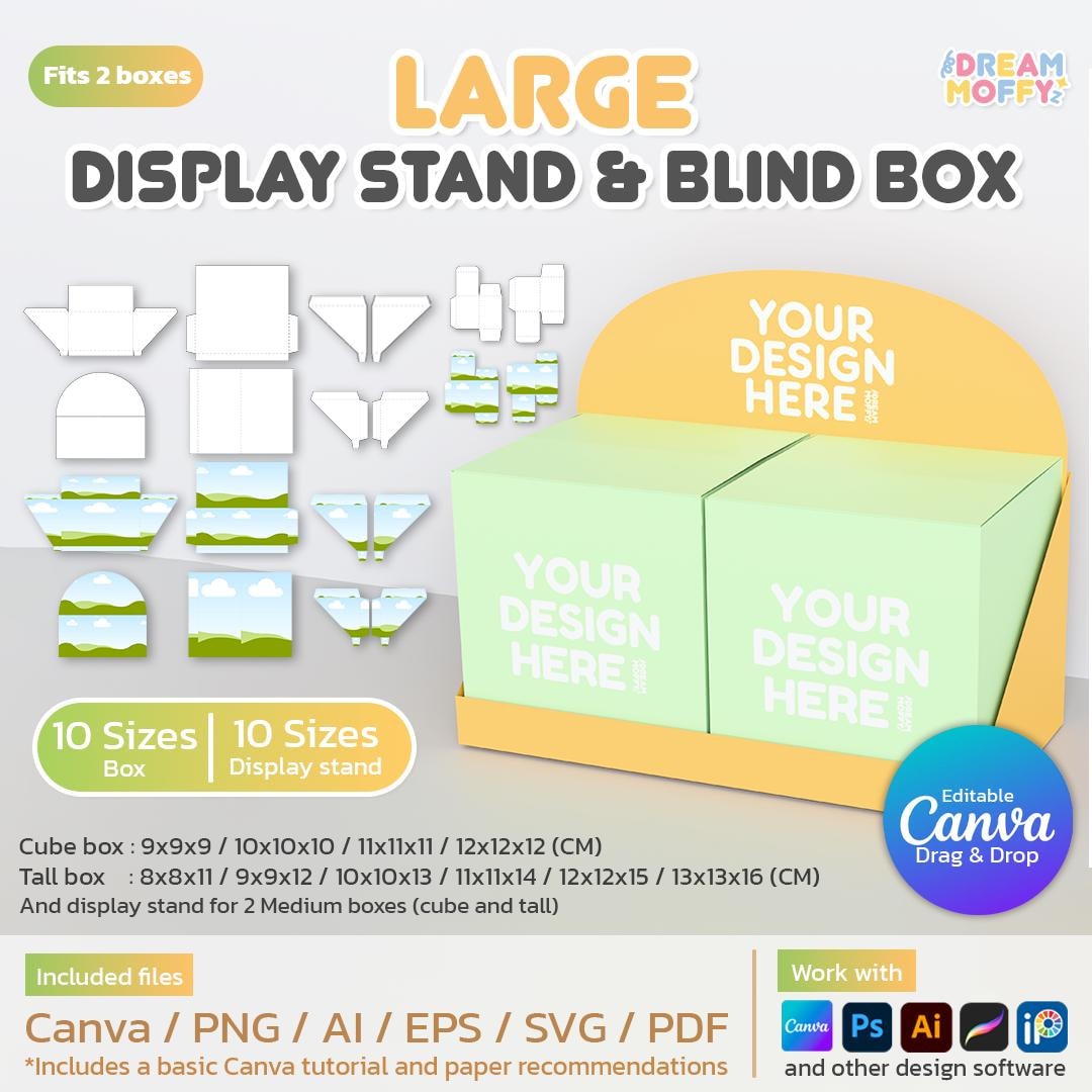 Large Blind Box and Display Stand Box Canva Template Editable DIY ...
