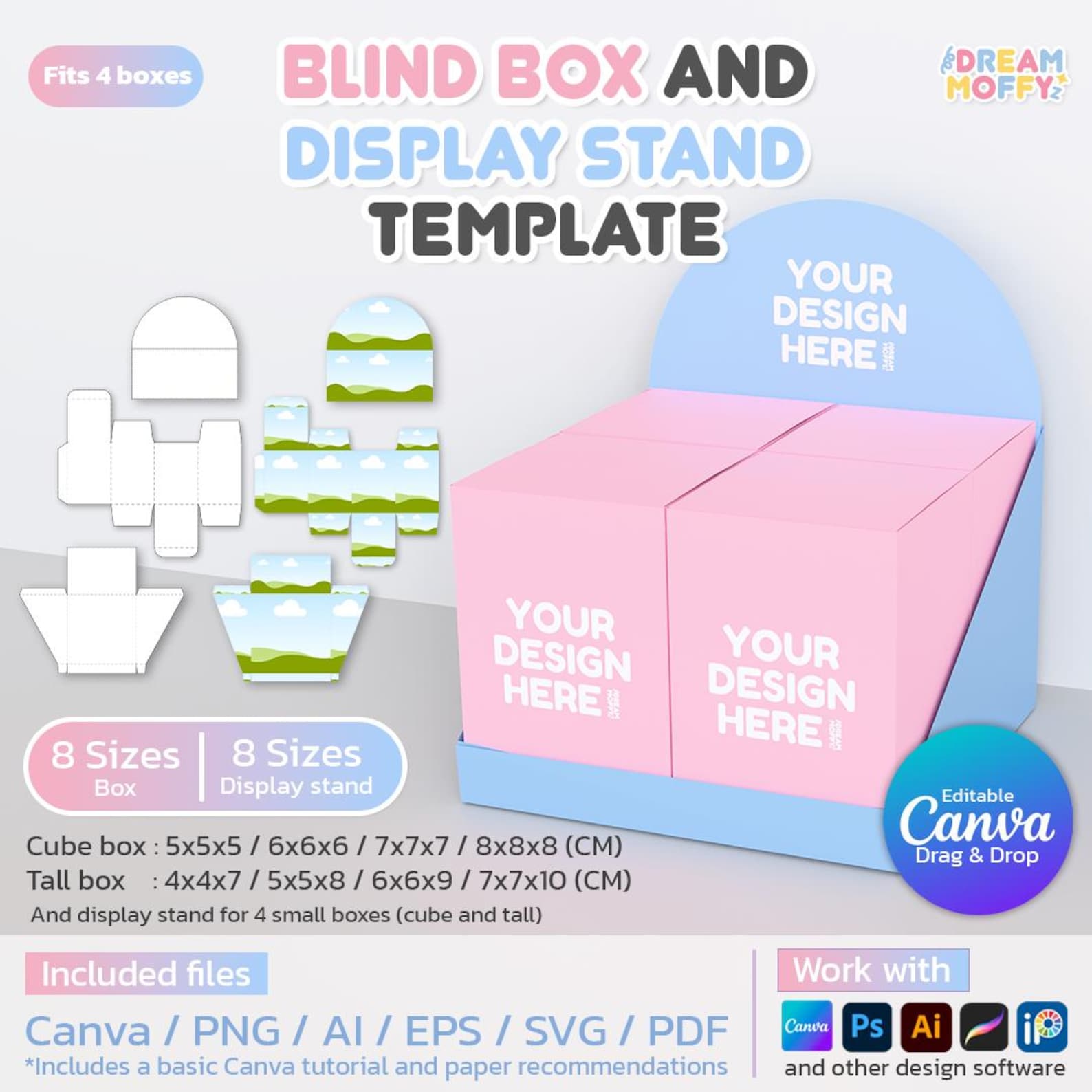 Small Blind Box and Display Stand Box Canva Template Editable DIY ...