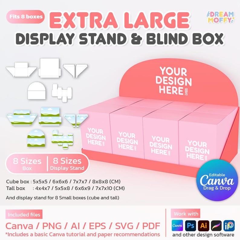 Extra Large Blind Box and Display Stand Box Canva Template Editable DIY ...
