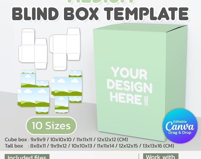 Medium Blind Box and Display Stand Box Canva Template Editable DIY ...