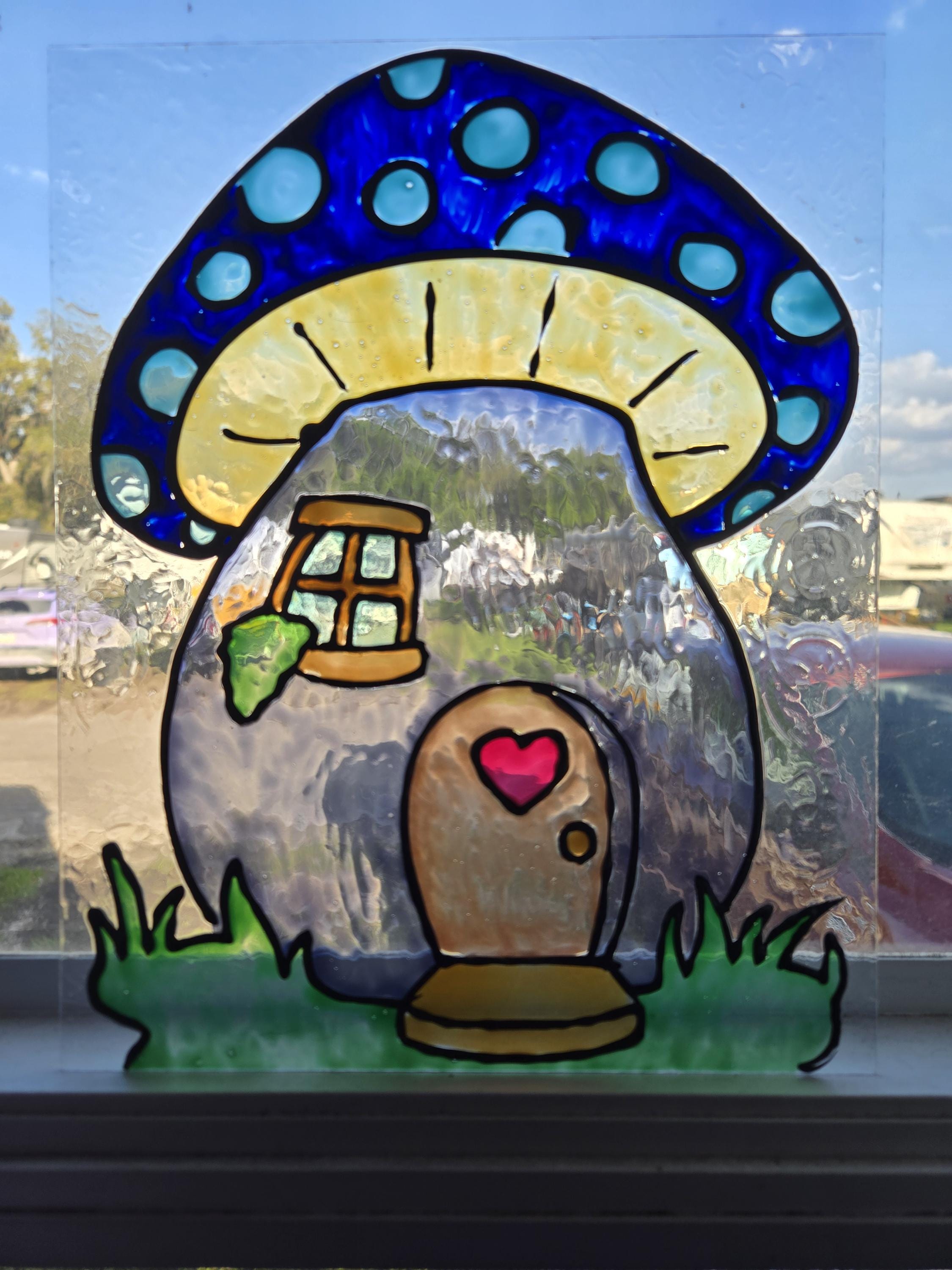 Suncatcher of Blue Mushroom House. - Etsy
