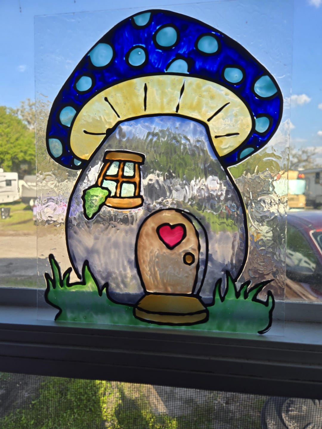 Suncatcher of Blue Mushroom House. - Etsy