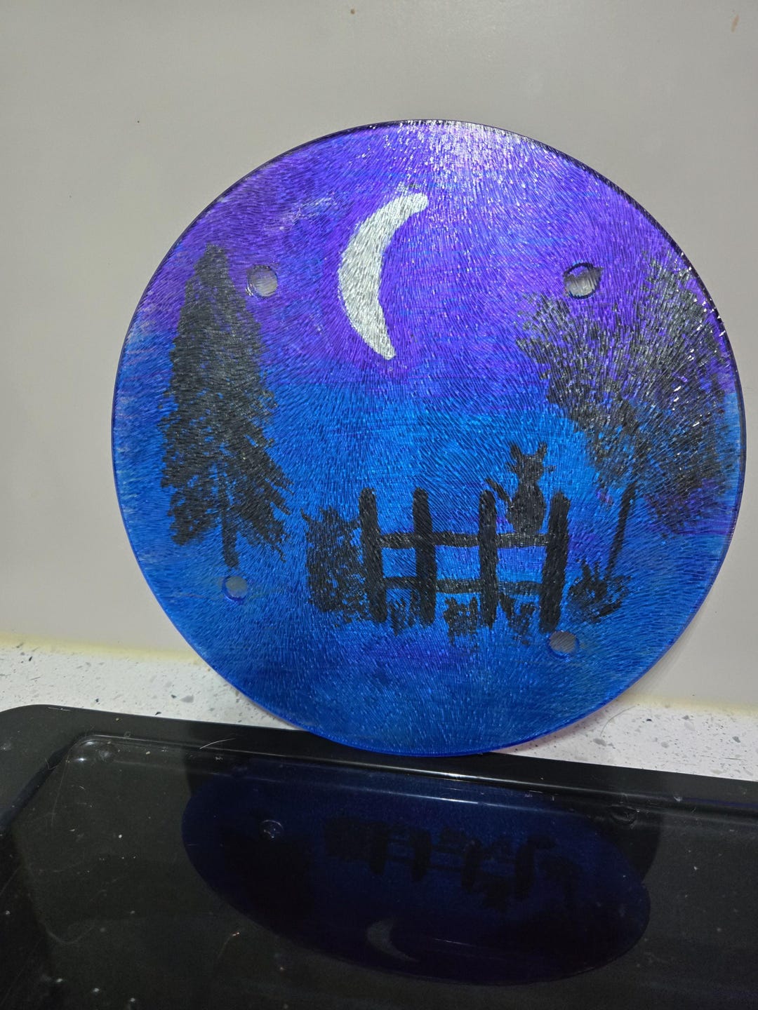 8 Inch Glass Trivet With Midnight Cat Scenery. - Etsy