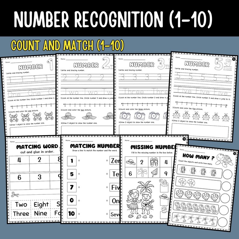 Number 1-10 Practice Worksheets: Kindergarten Math Activities (PDF ...