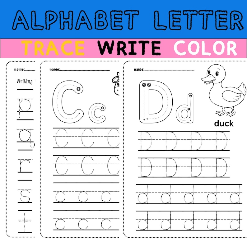 Alphabet A-Z Practice Tracing Handwriting Worksheet - Etsy