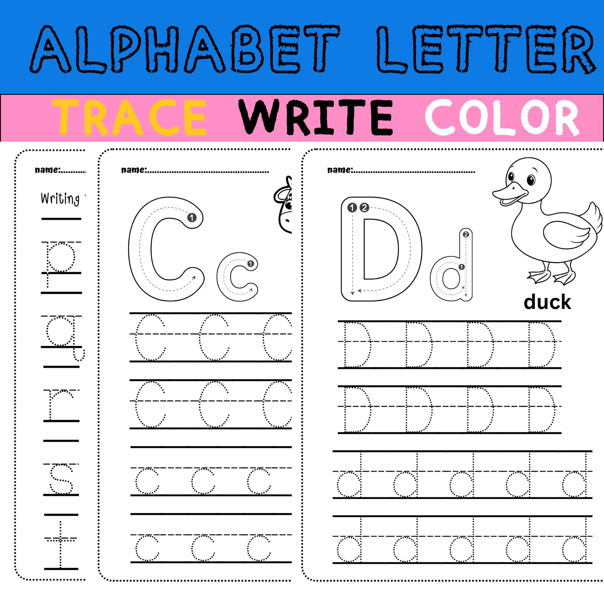 Alphabet A-Z Practice Tracing Handwriting Worksheet - Etsy