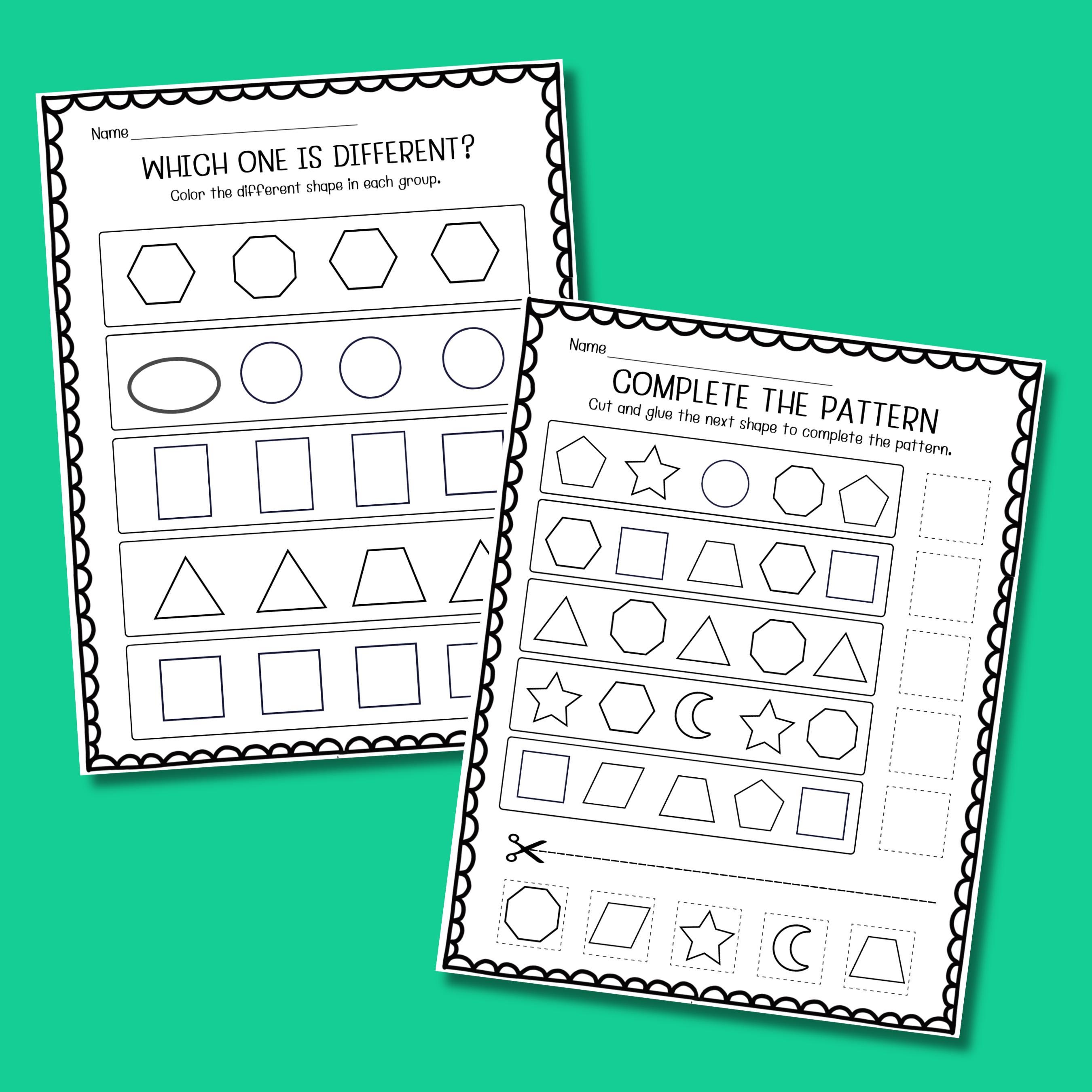 2D Shapes No Prep Worksheets | Shape Recognition, Tracing & Matching ...