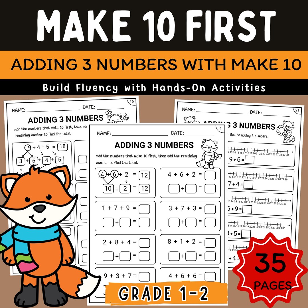 Make 10 First: Adding 3 Numbers Worksheets | Grade 1–2 Math Practice ...