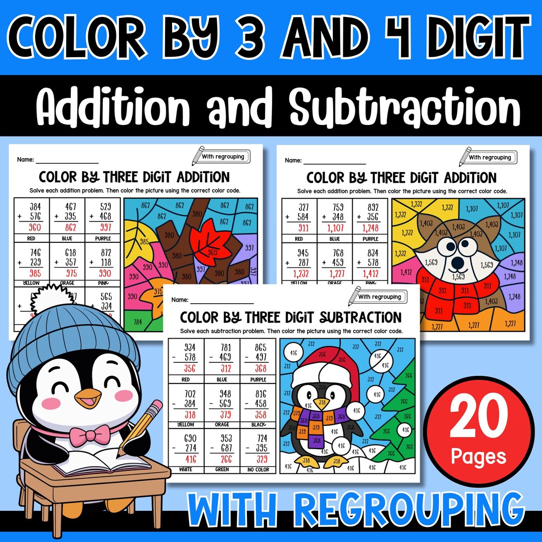 3- and 4-digit Addition and Subtraction | Color by Number | With ...
